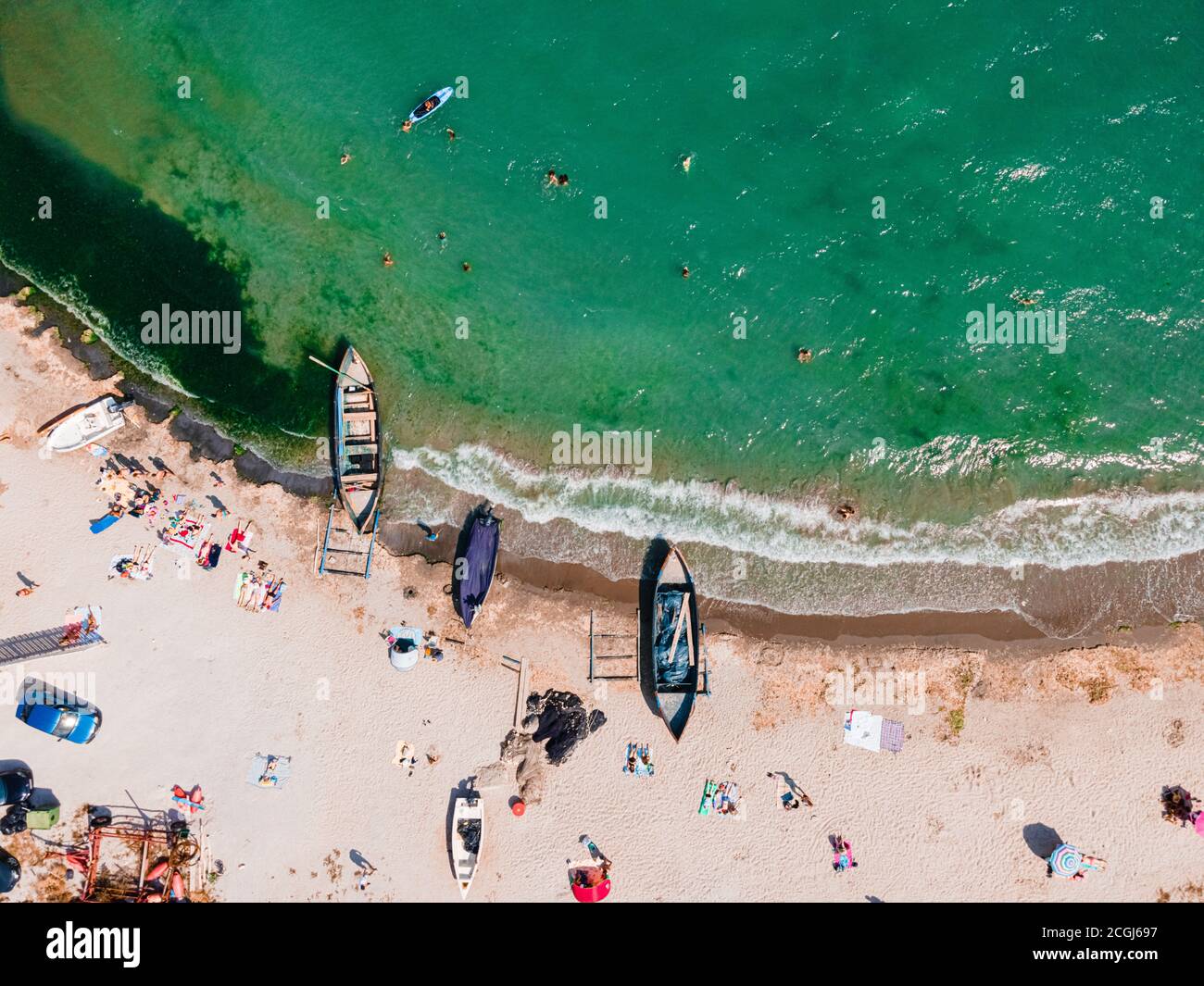 Aerial View Of Boats On Beach, Sea Landscape Stock Photo - Alamy