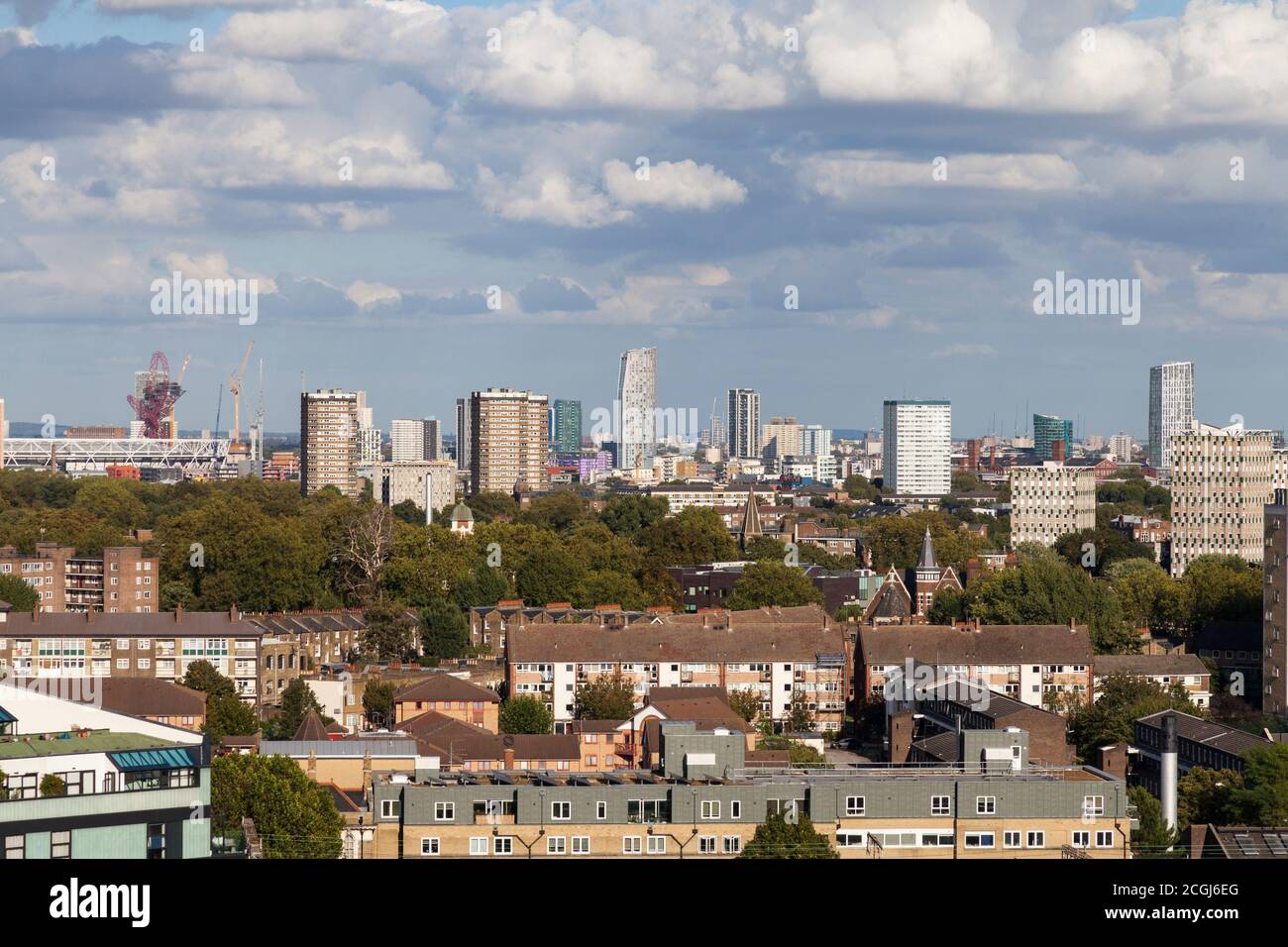 London skyline,England,UK viewed from Tower Hamlets,including the Orbit ...