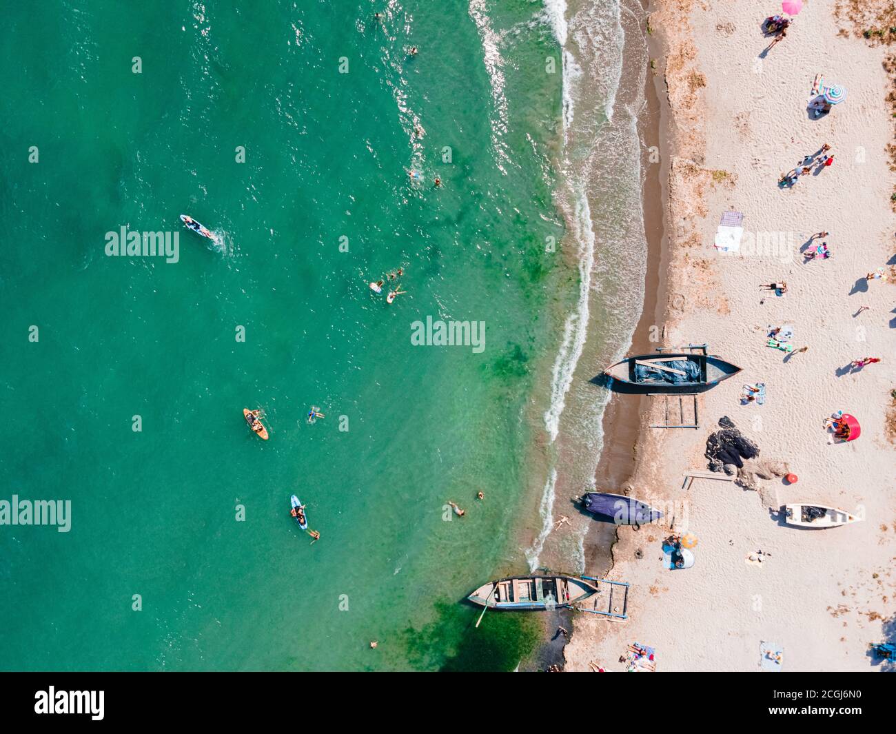 Aerial View Of Boats On Beach, Sea Landscape Stock Photo - Alamy