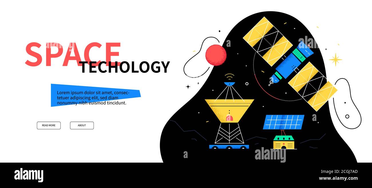 Space technology - colorful flat design style web banner Stock Vector ...