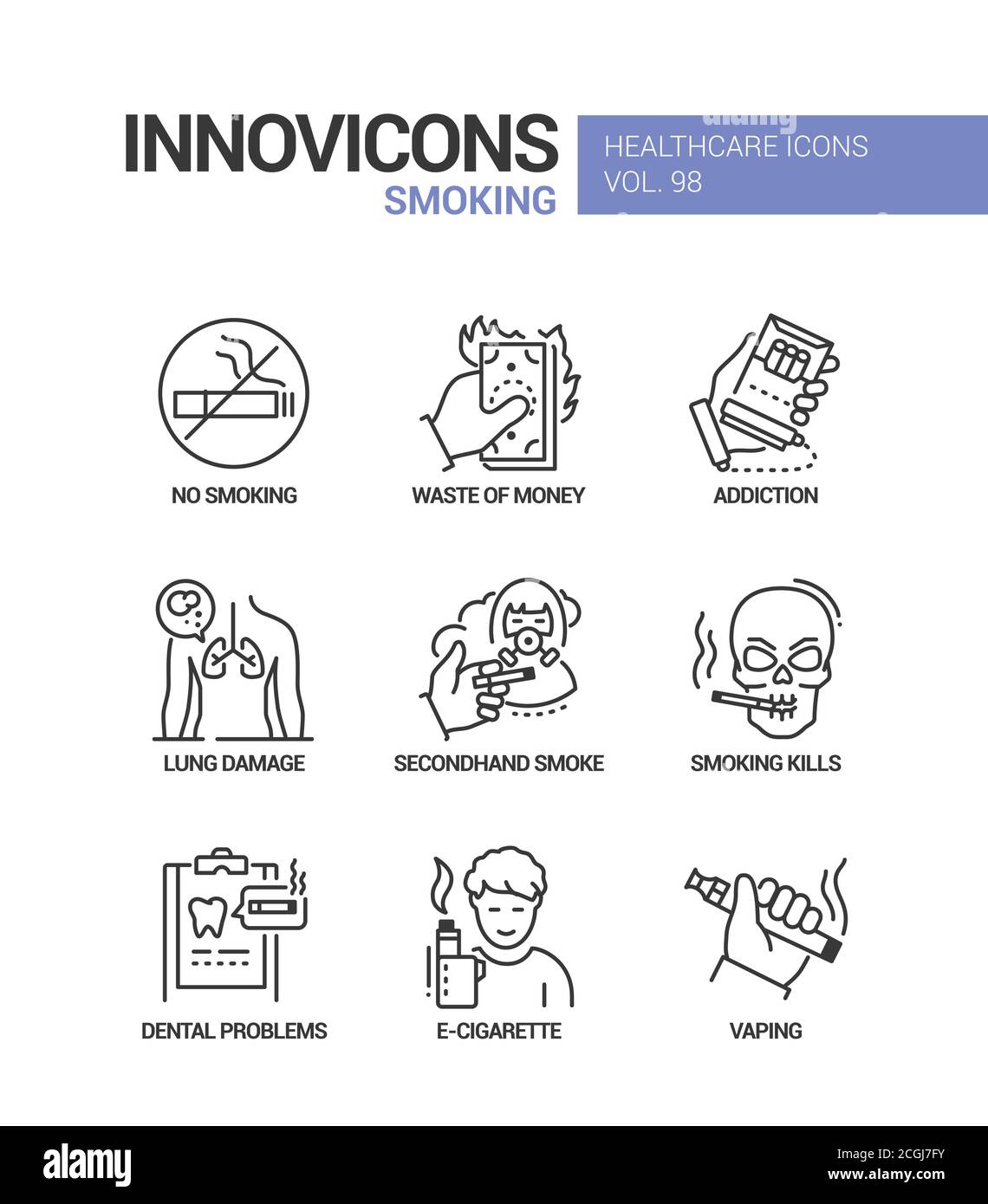 Smoking - vector line design style icons set Stock Vector Image & Art ...