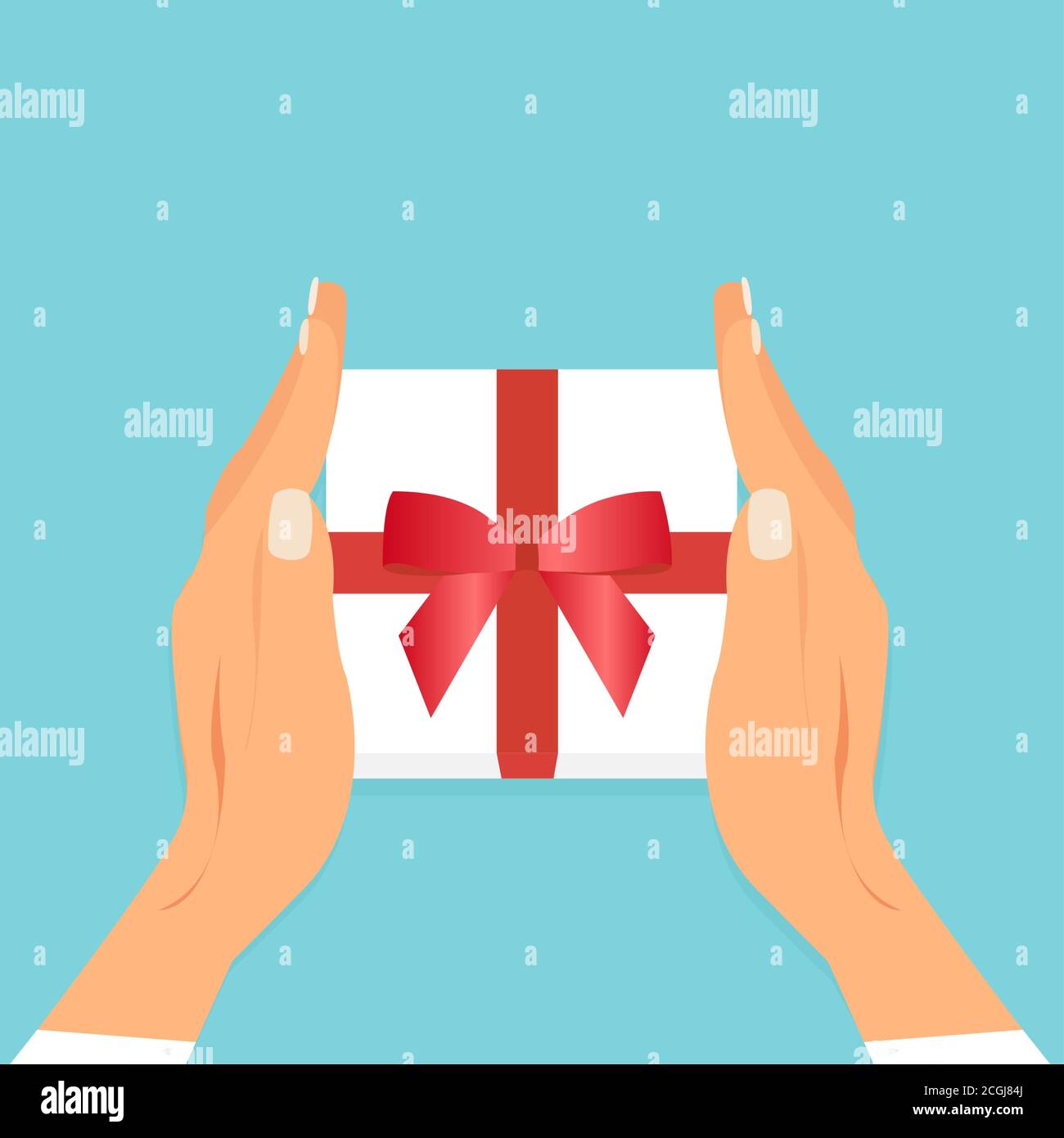 Hands holding a gift box with ribbon and bow vector image Stock Vector Image & Art - Alamy