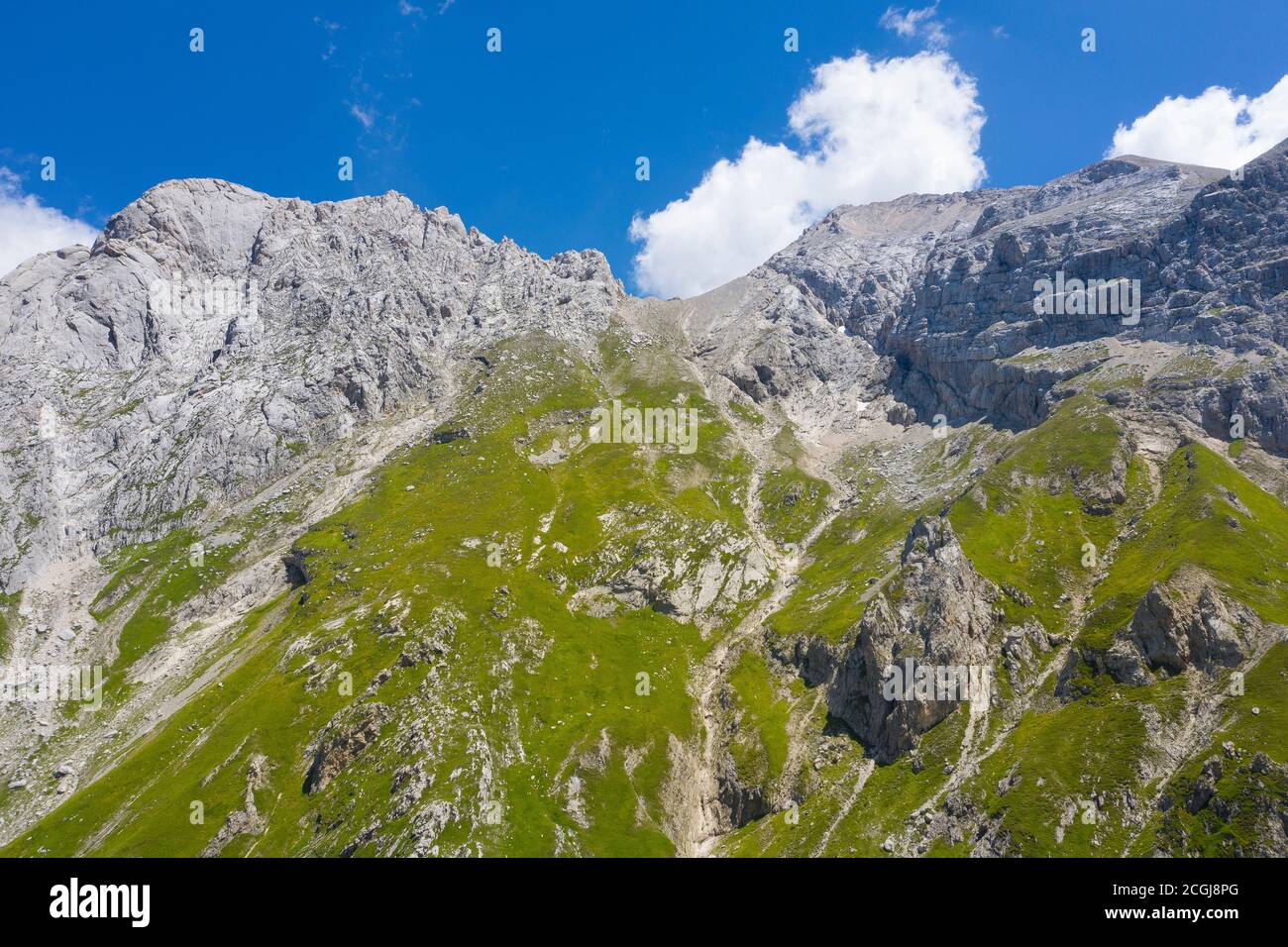 aerial side view of the corno piccolo in the mountain area of the gran ...