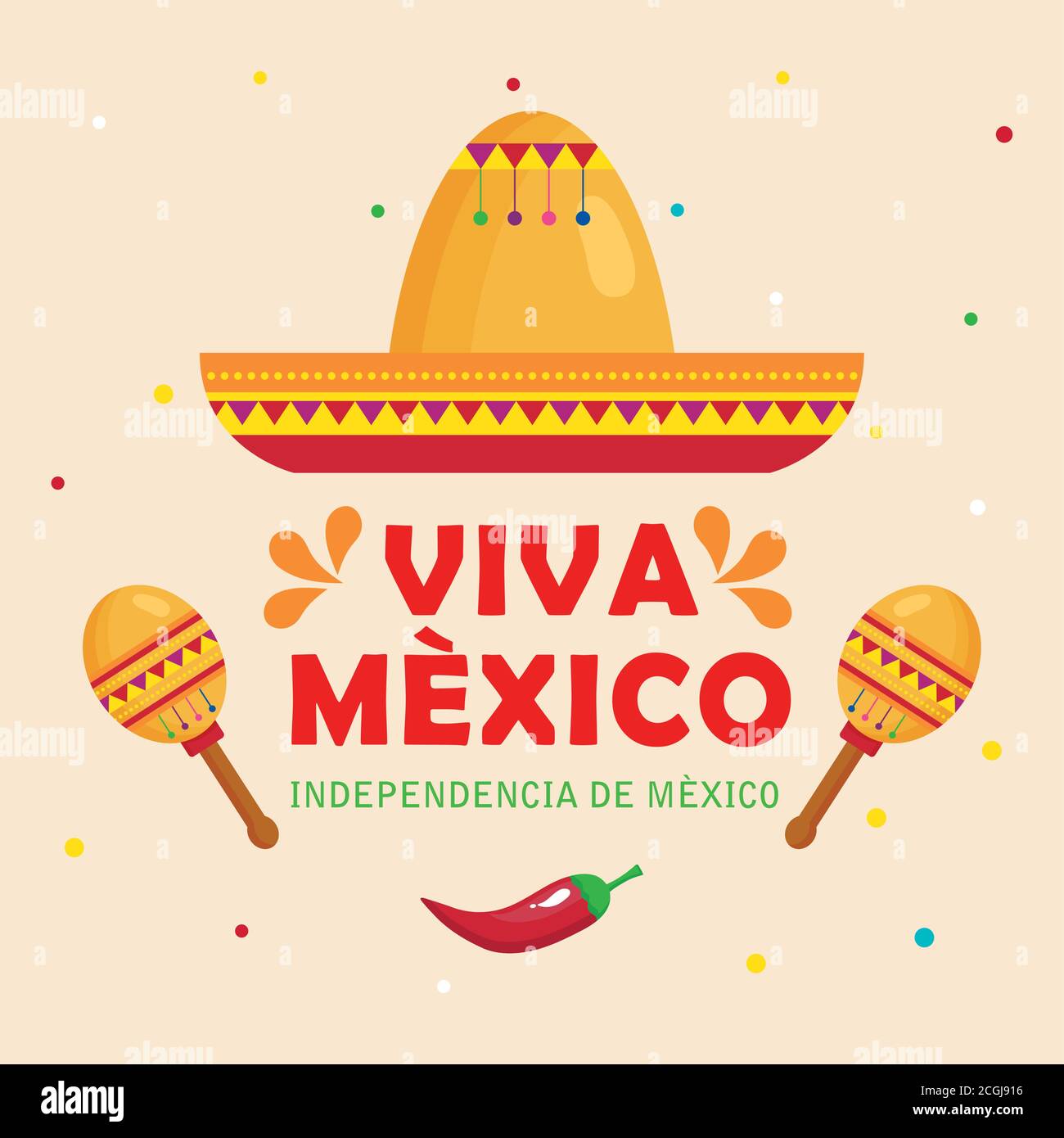 viva mexico, happy independence day, 16 of september with hat, maracas ...