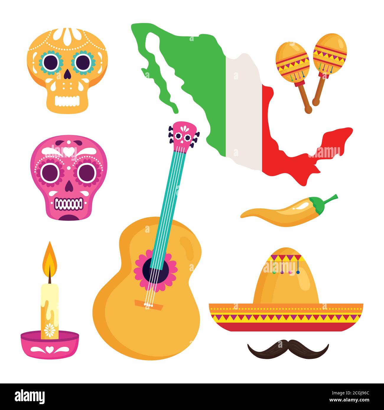 icons set traditional for celebration of independence mexico Stock ...