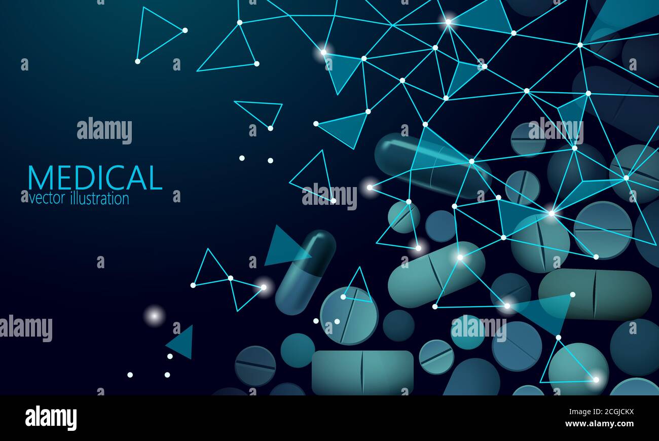 Drug capsule medicine business concept. Banner blue glowing medicament ...