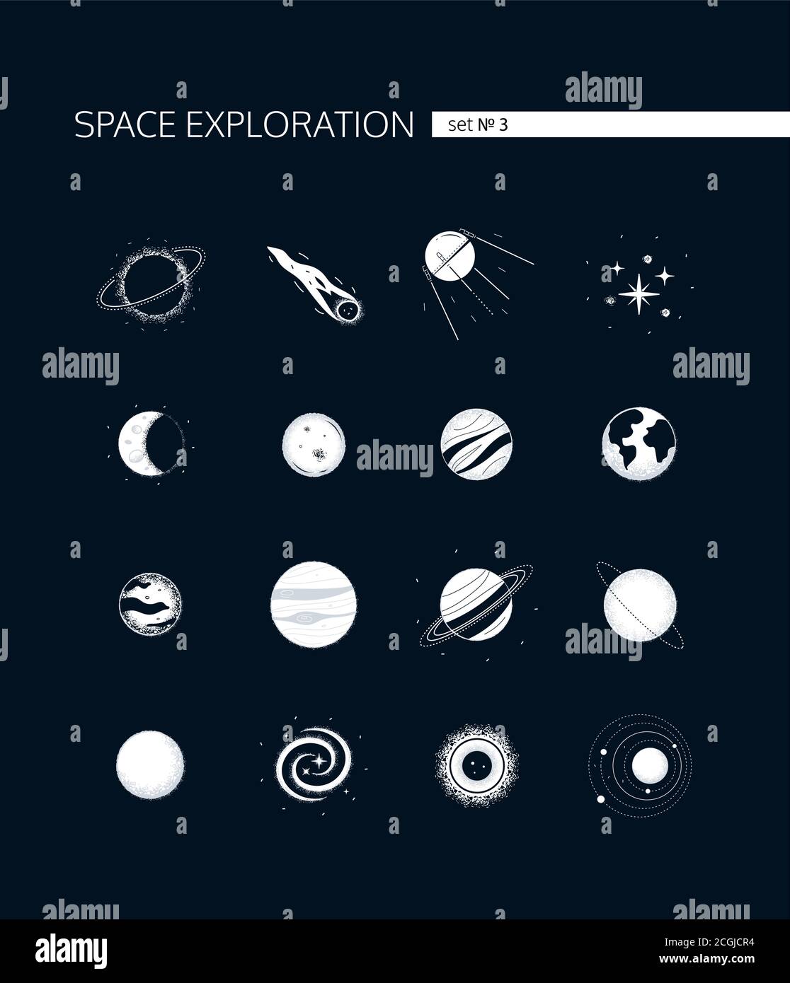 Space exploration - modern vector set of white icons Stock Vector Image ...