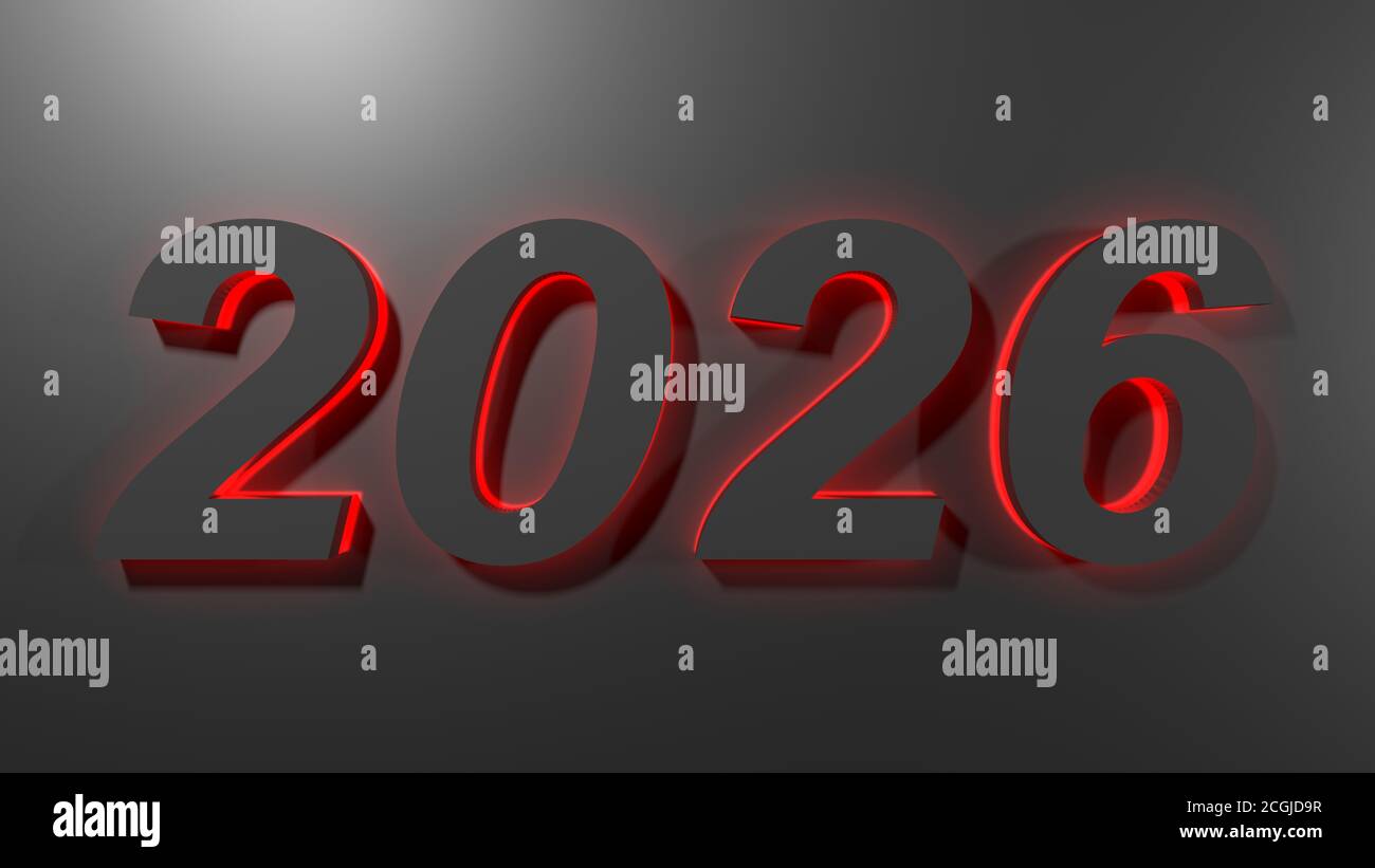 2026 black write on black surface with red backlight - 3D rendering ...
