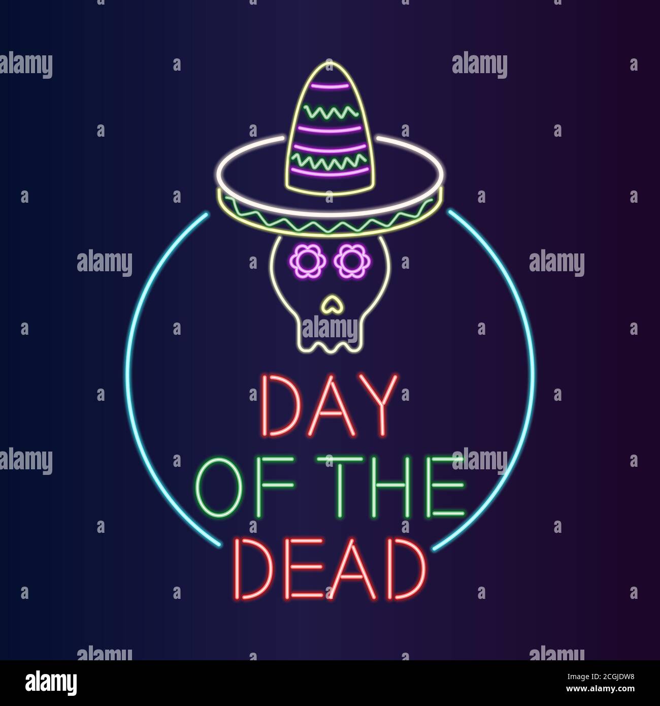 Day of the Dead Neon Banner Design. Vector colorful Illustration of ...