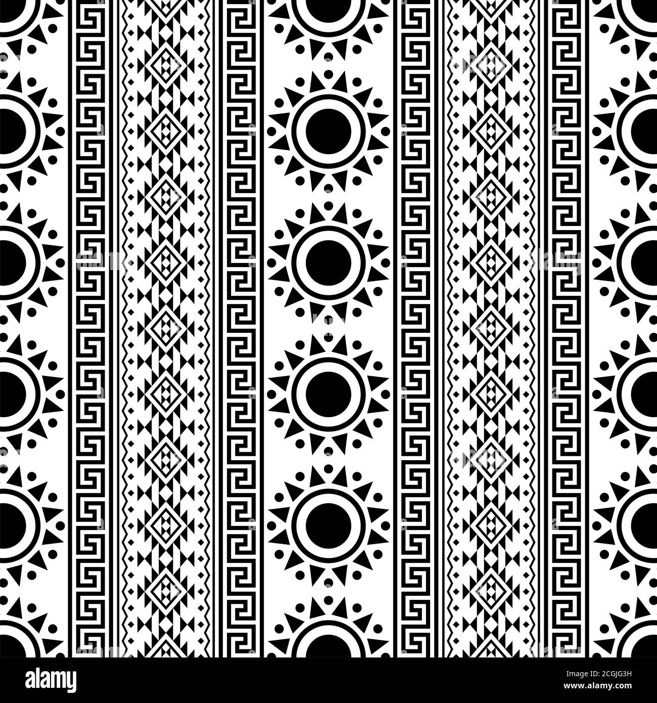 Seamless ethnic pattern texture background design vector in black white ...