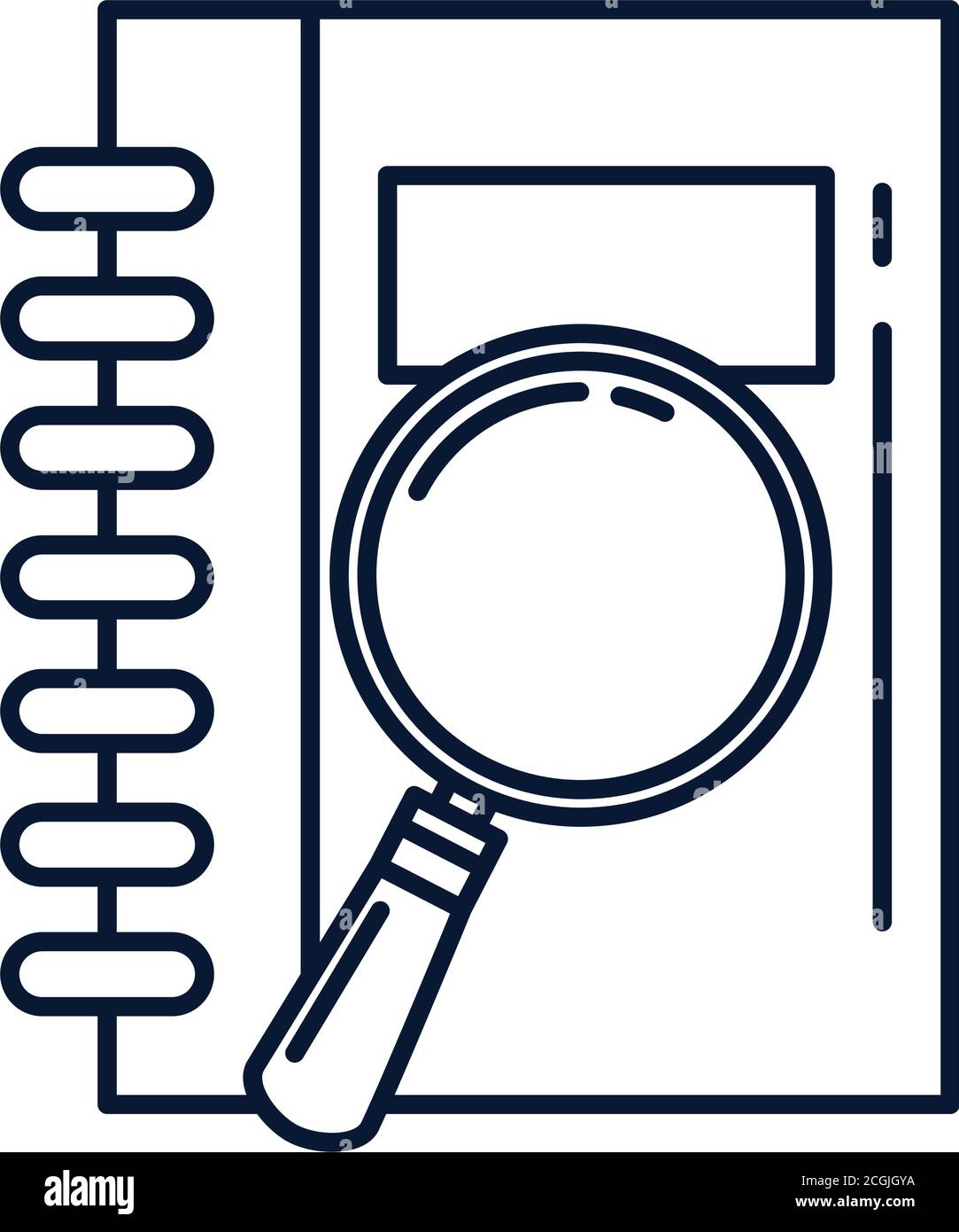 notebook with magnifying glass, line style icon Stock Vector Image ...