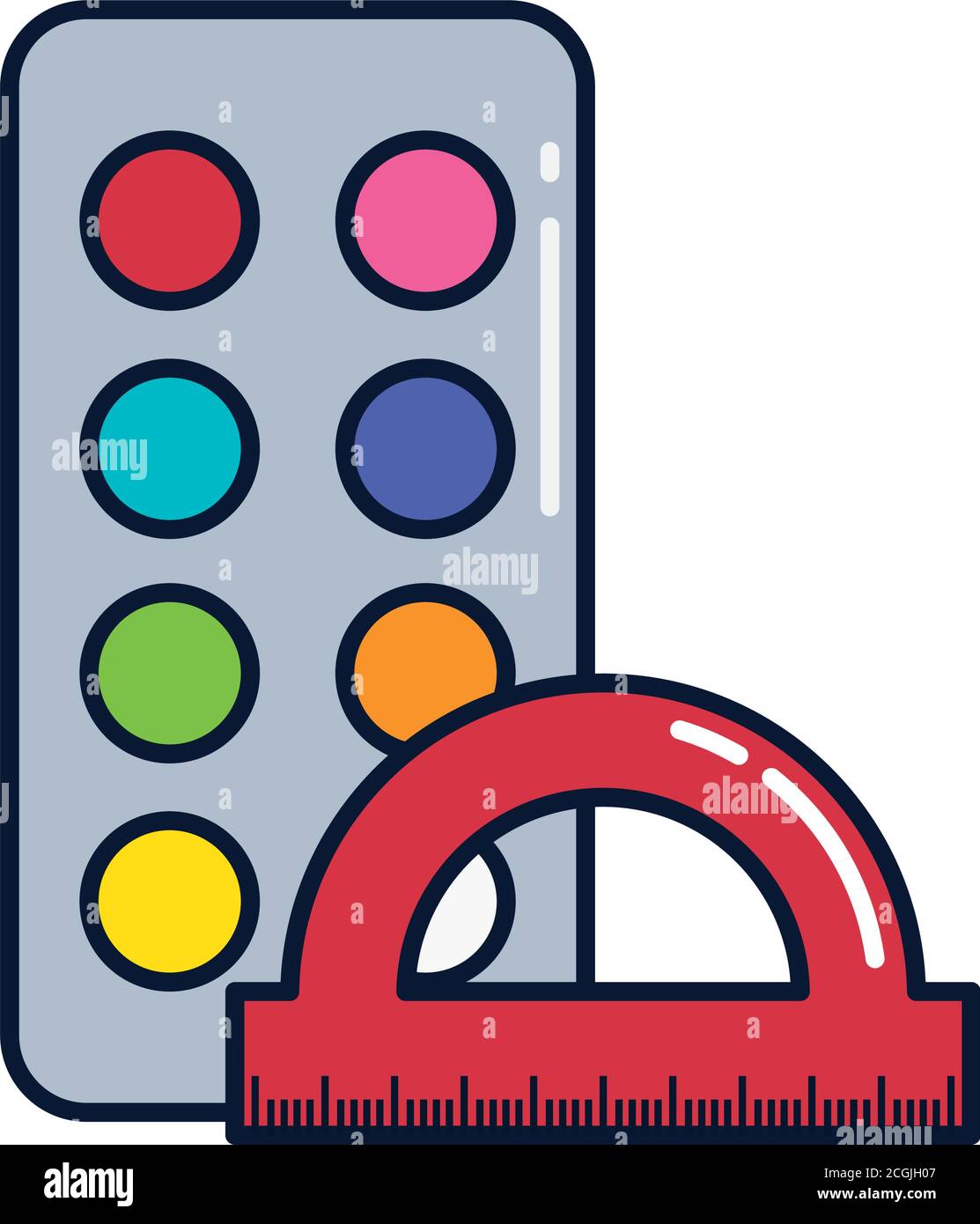 paint palette with protractor ruler, line and fill style icons Stock ...