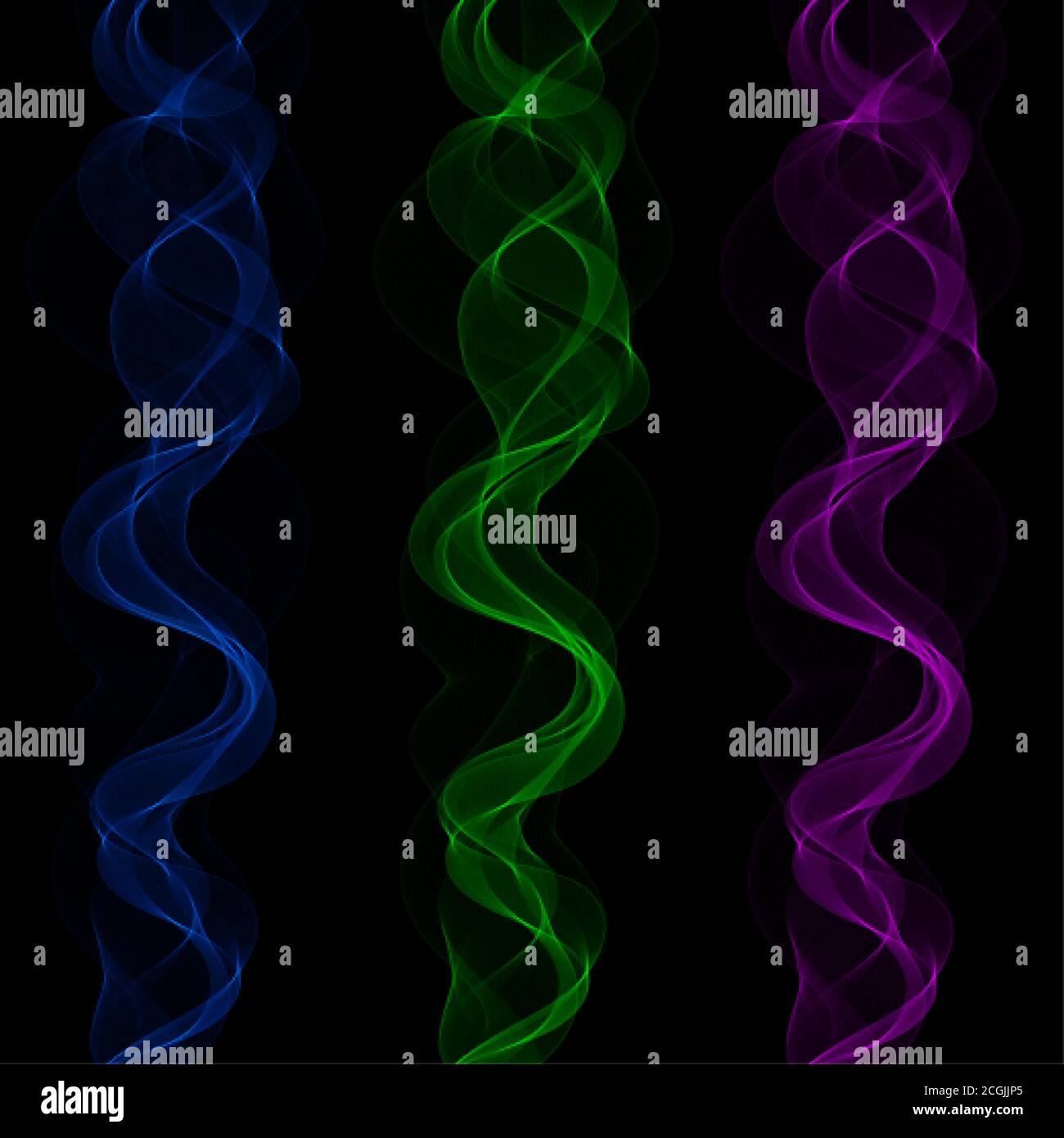 Set of neon colored vector wave on black background. Layout for ...