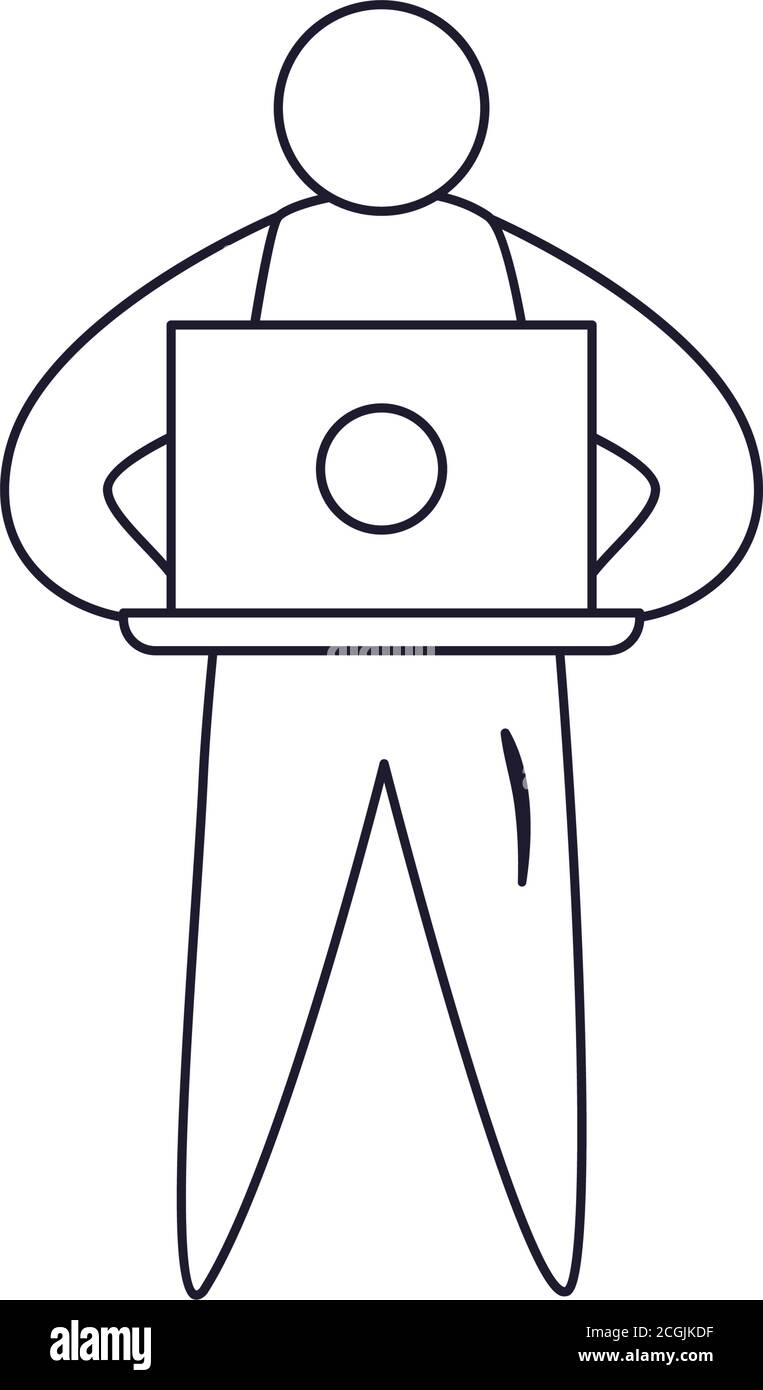 avatar man holding laptop line style icon design, Digital technology ...