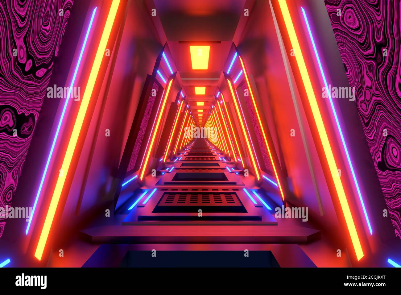 3D Illustration of a alien space ship or space station hallway Stock ...