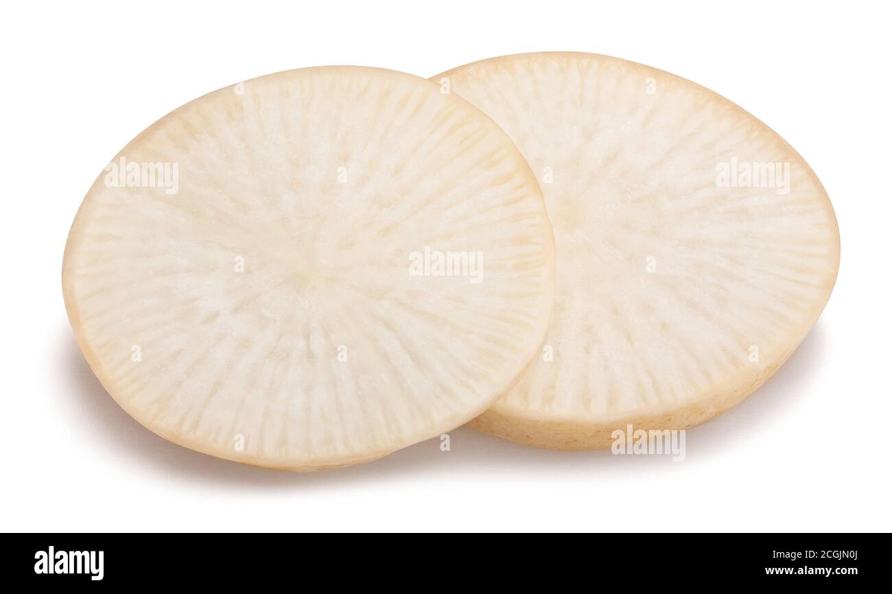 sliced daikon radish path isolated on white Stock Photo - Alamy