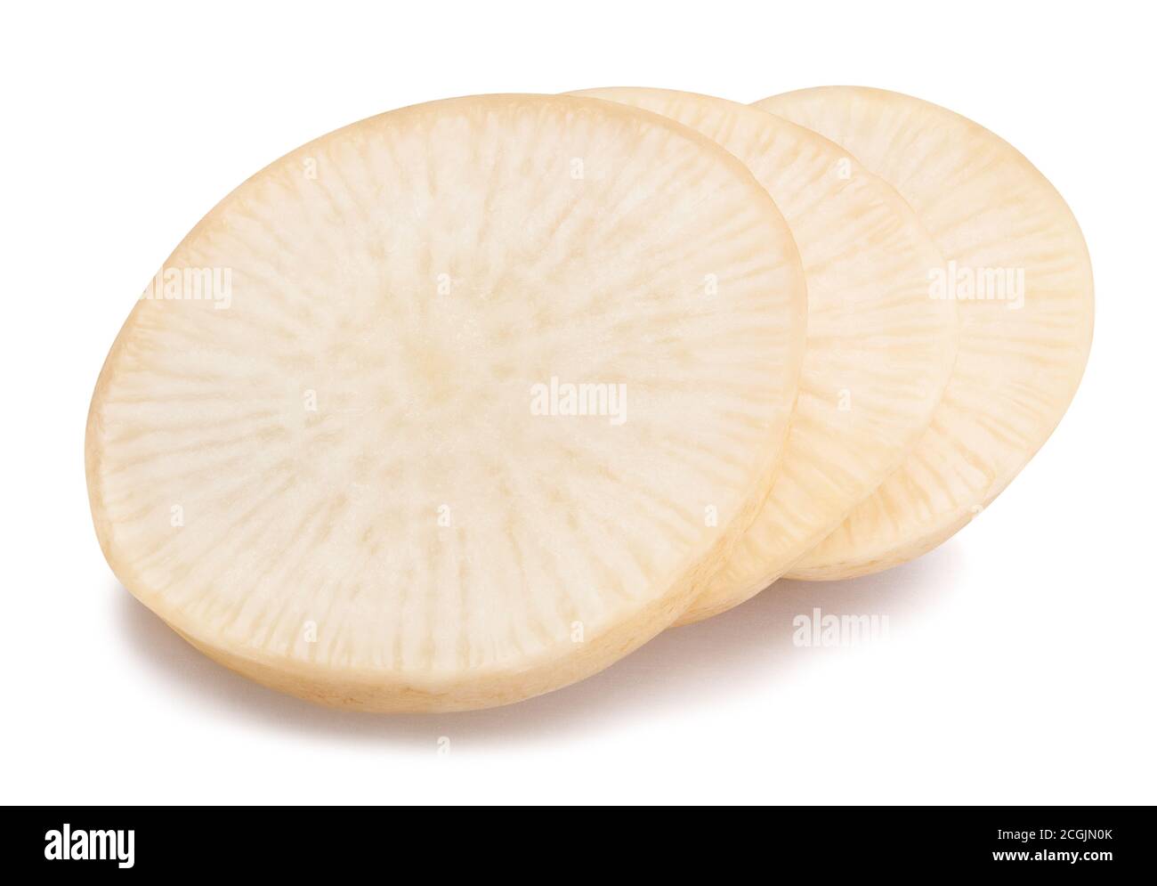 sliced daikon radish path isolated on white Stock Photo - Alamy