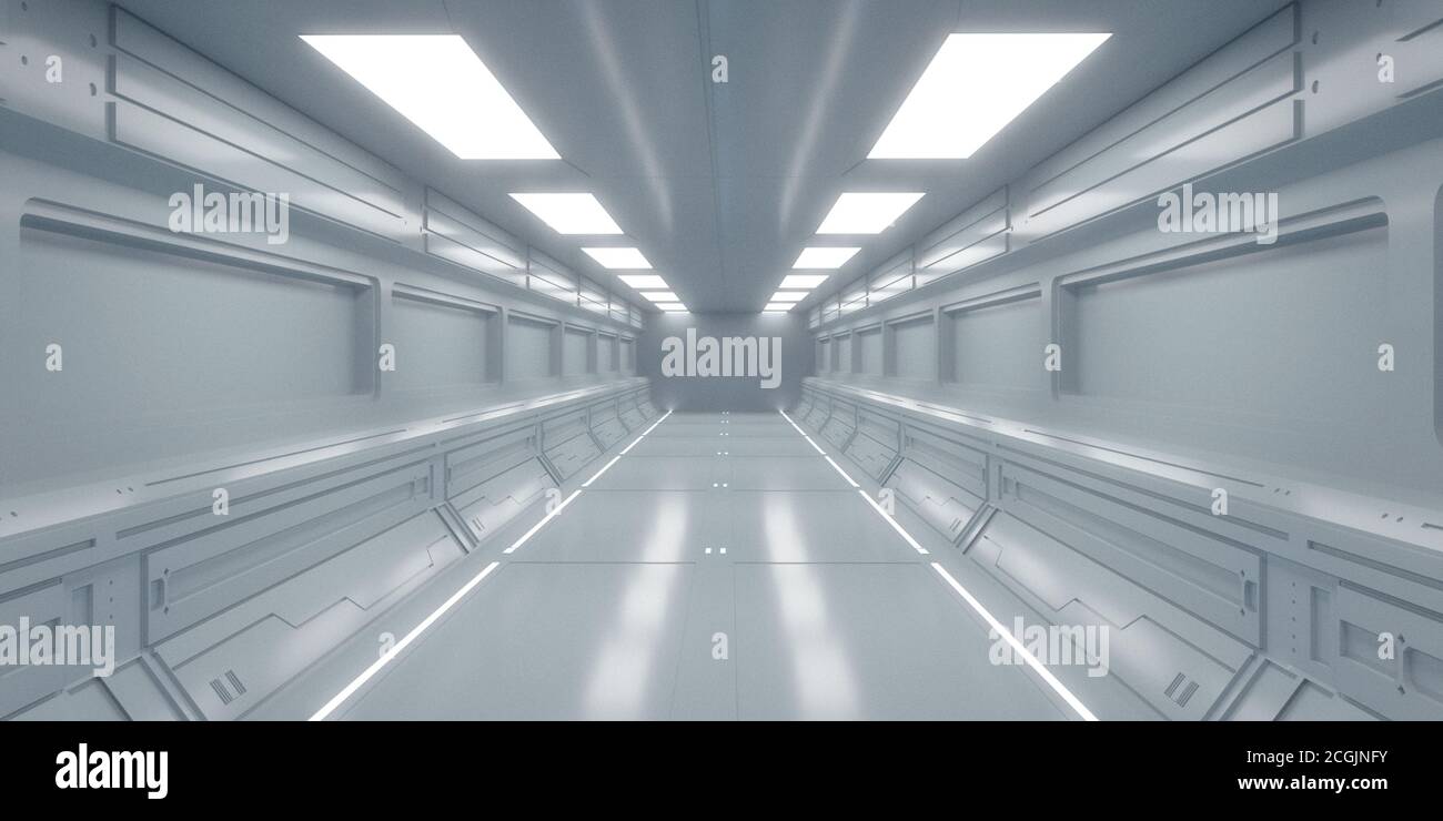 3d render. Futuristic interior corridor design Stock Photo - Alamy