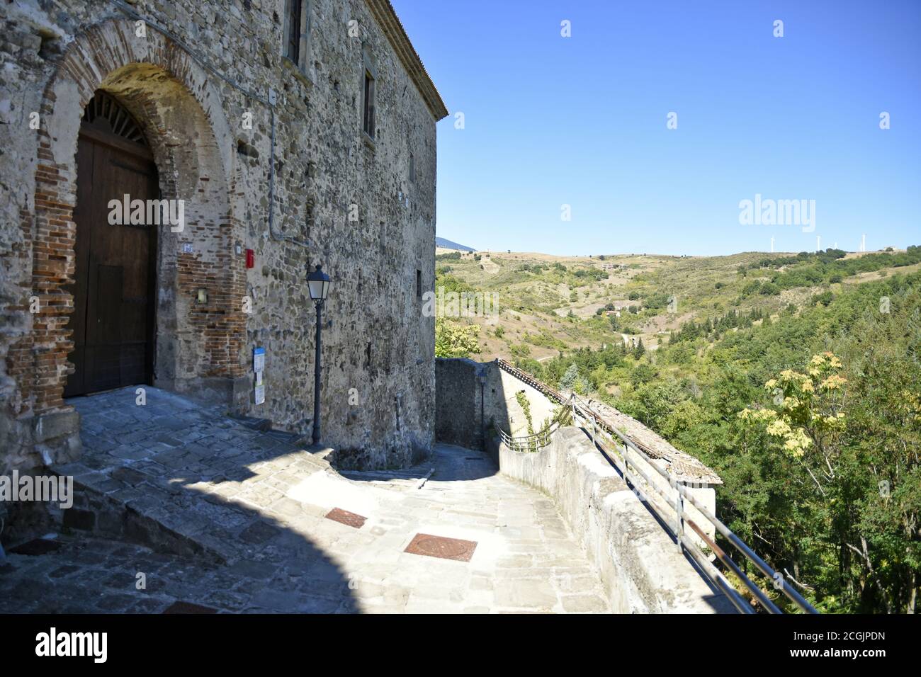 Panoramic view of Calvello, a rural village in the mountains of the ...