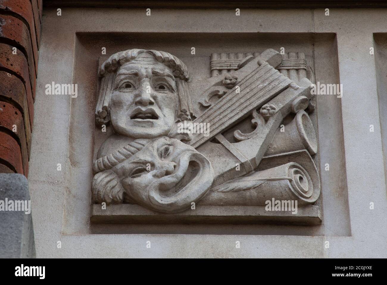 Symbols of the theatre, part of a frieze above the entrance to the ...