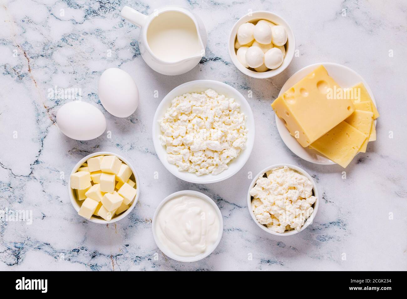 Different types of dairy products. Top view Stock Photo - Alamy