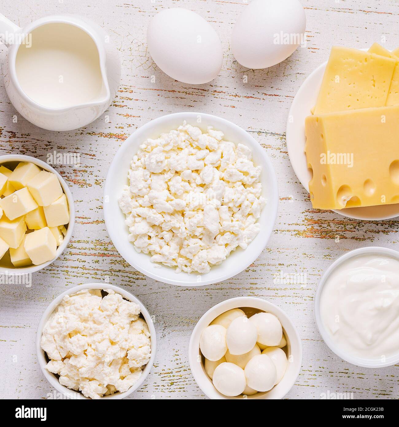 Different types of dairy products. Top view Stock Photo - Alamy