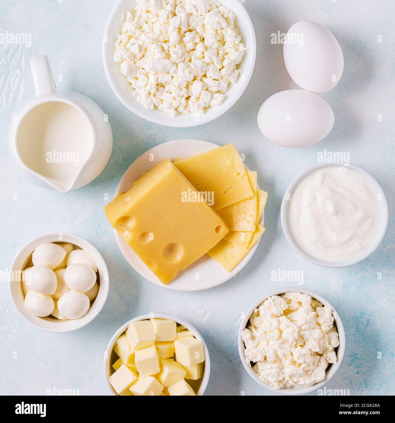 Different types of dairy products. Top view Stock Photo - Alamy