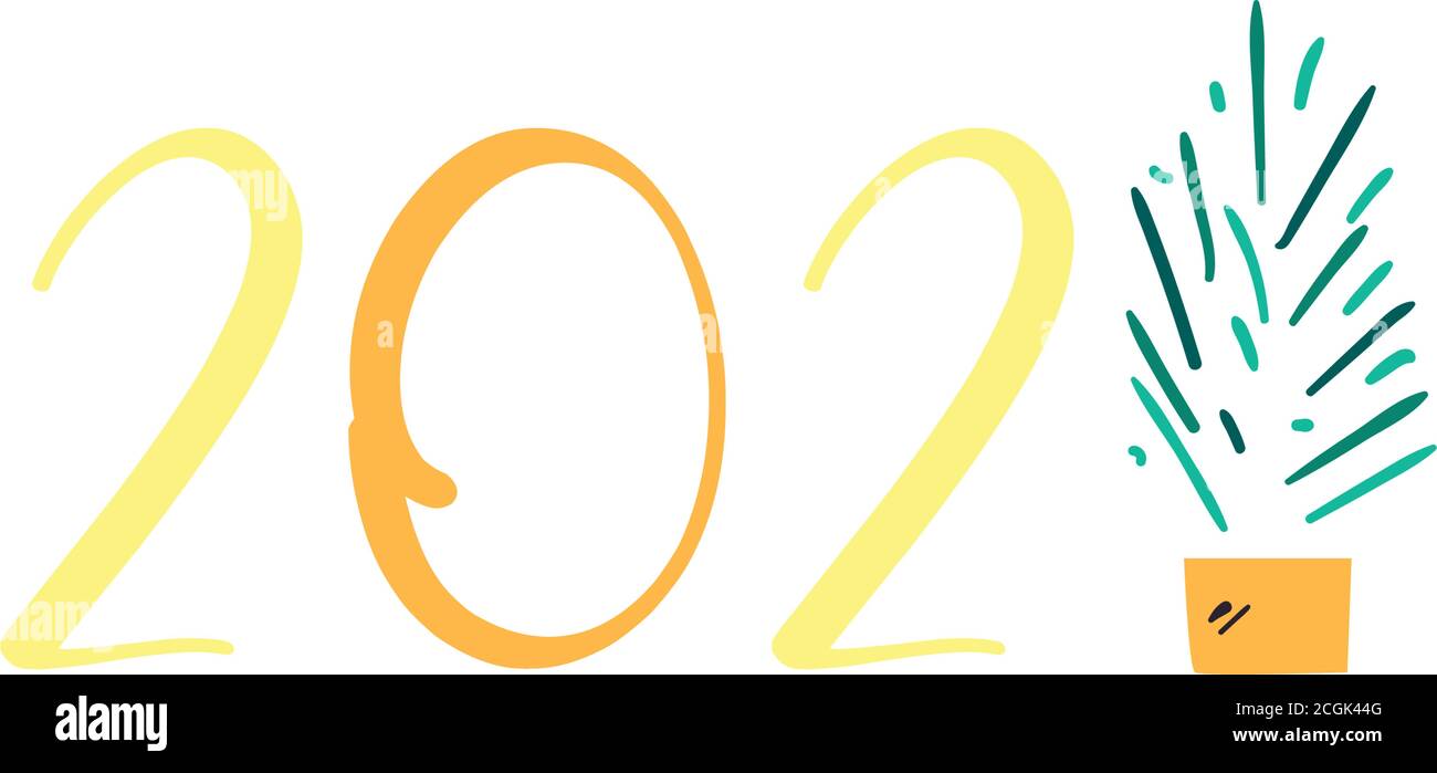 2021 with pine tree flat style icon design, Happy new year welcome ...