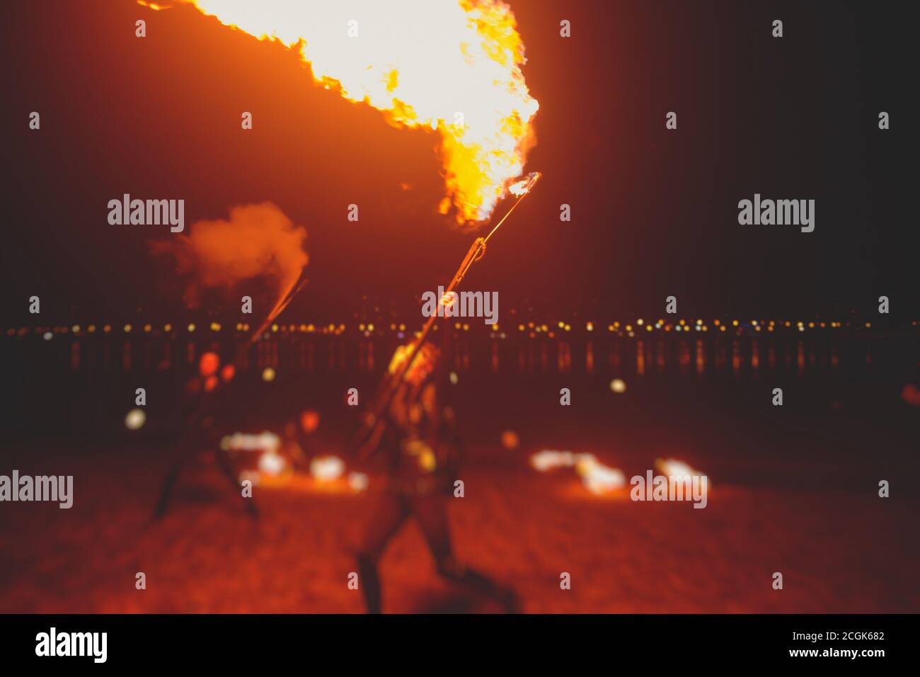 Group of fire artists fakir perform amazing show at night with ...