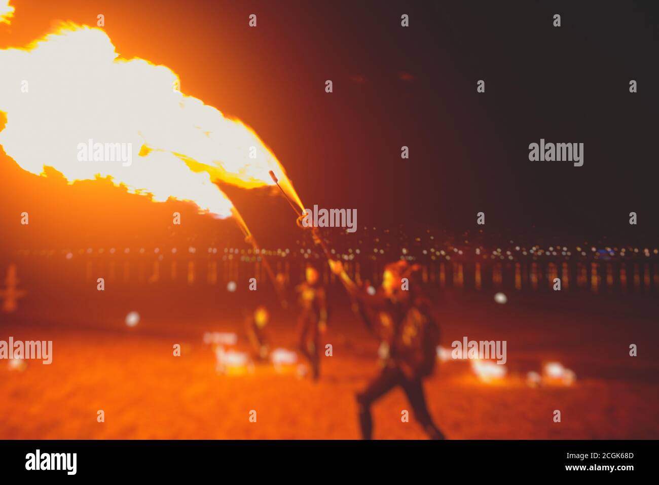 Group of fire artists fakir perform amazing show at night with ...