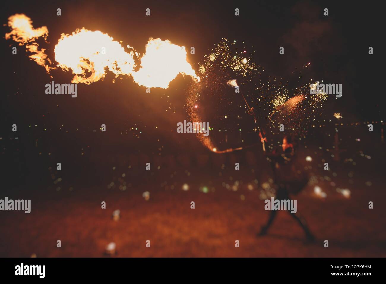 Group of fire artists fakir perform amazing show at night with ...