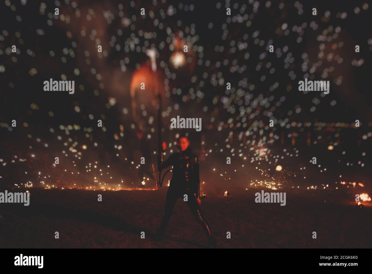 Group of fire artists fakir perform amazing show at night with ...