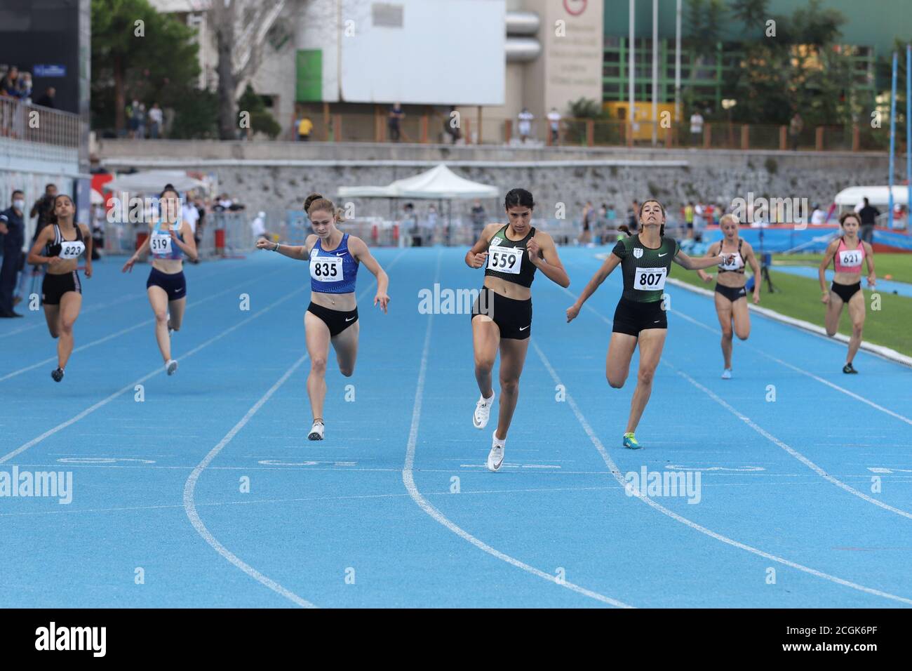ISTANBUL, TURKEY - SEPTEMBER 05, 2020: Athletes running 100 metres ...