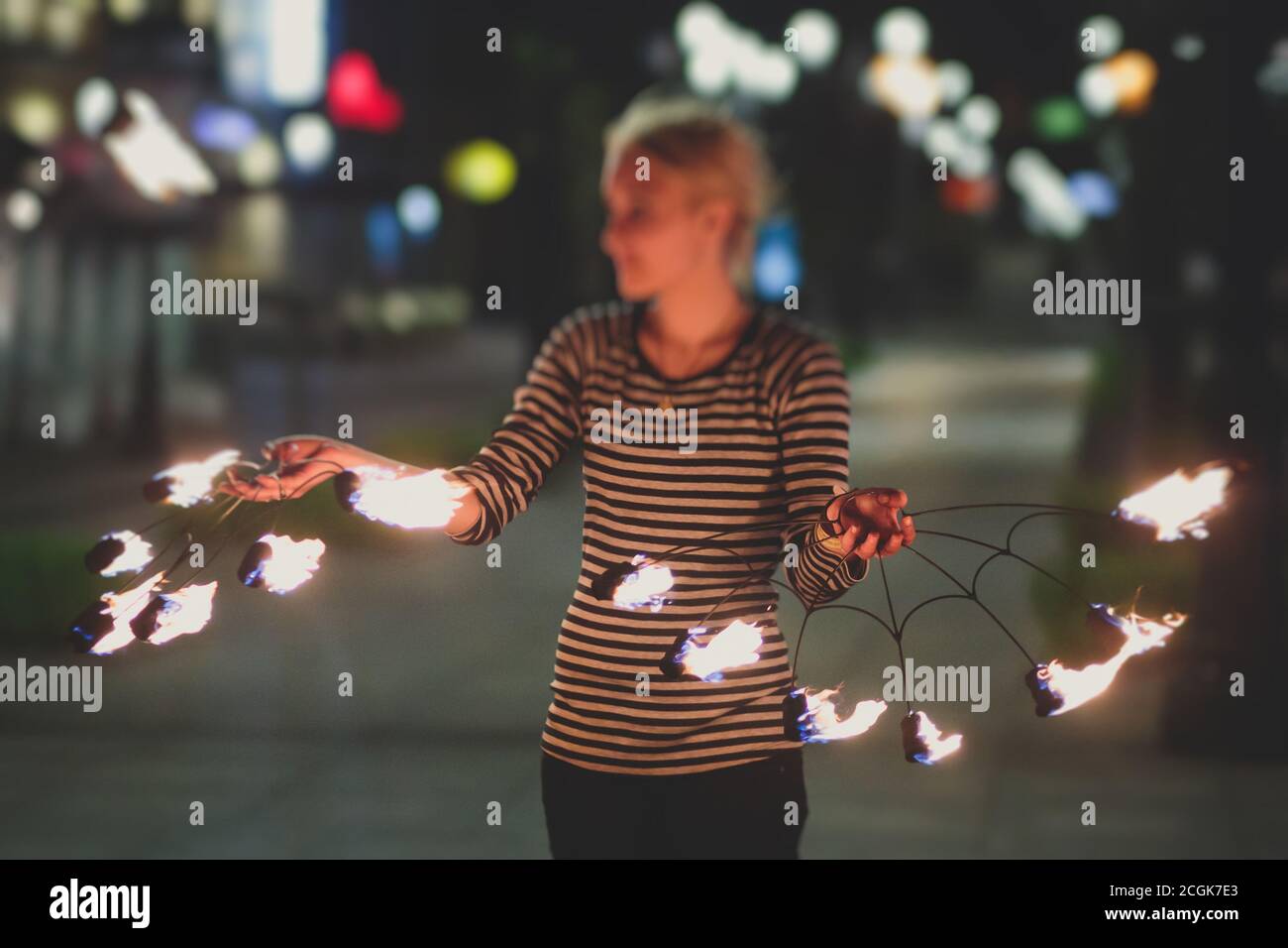 Group of fire artists fakir perform amazing show at night with ...