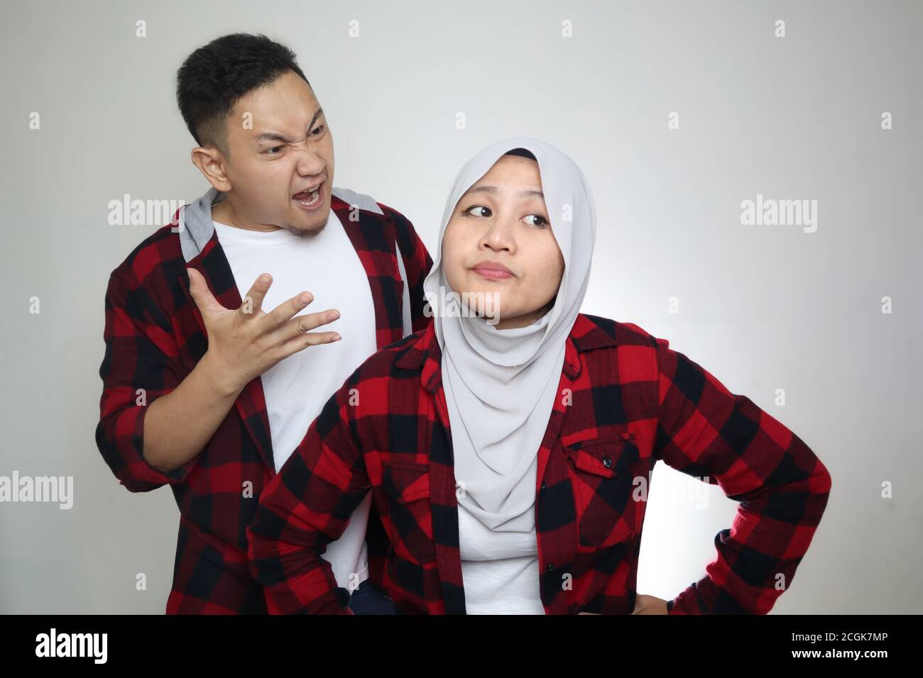 Portrait Of Asian Muslim Couple Husband And Wife Having Fight Argue On