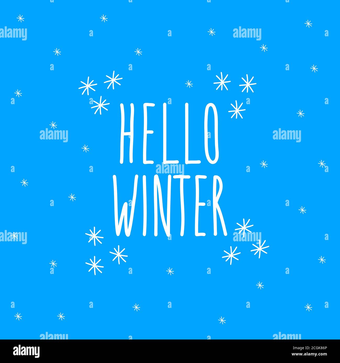 Hello winter. Lettering on a blue background. Vector stock illustration ...
