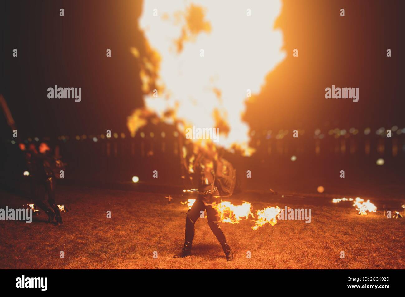 Group of fire artists fakir perform amazing show at night with ...