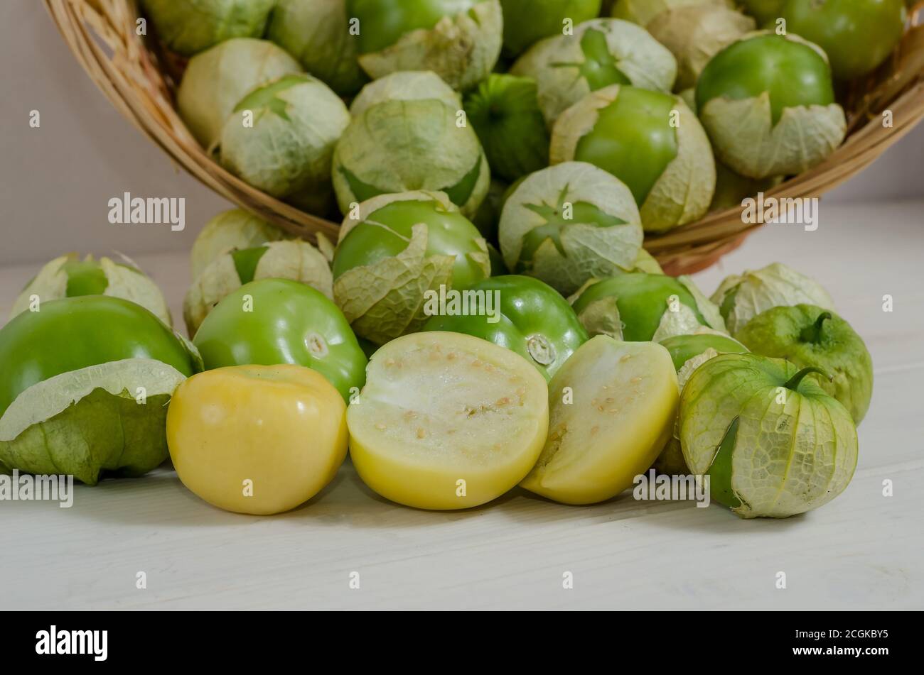 Fresh ripe fruits of vegetable physalis close up on white background ...