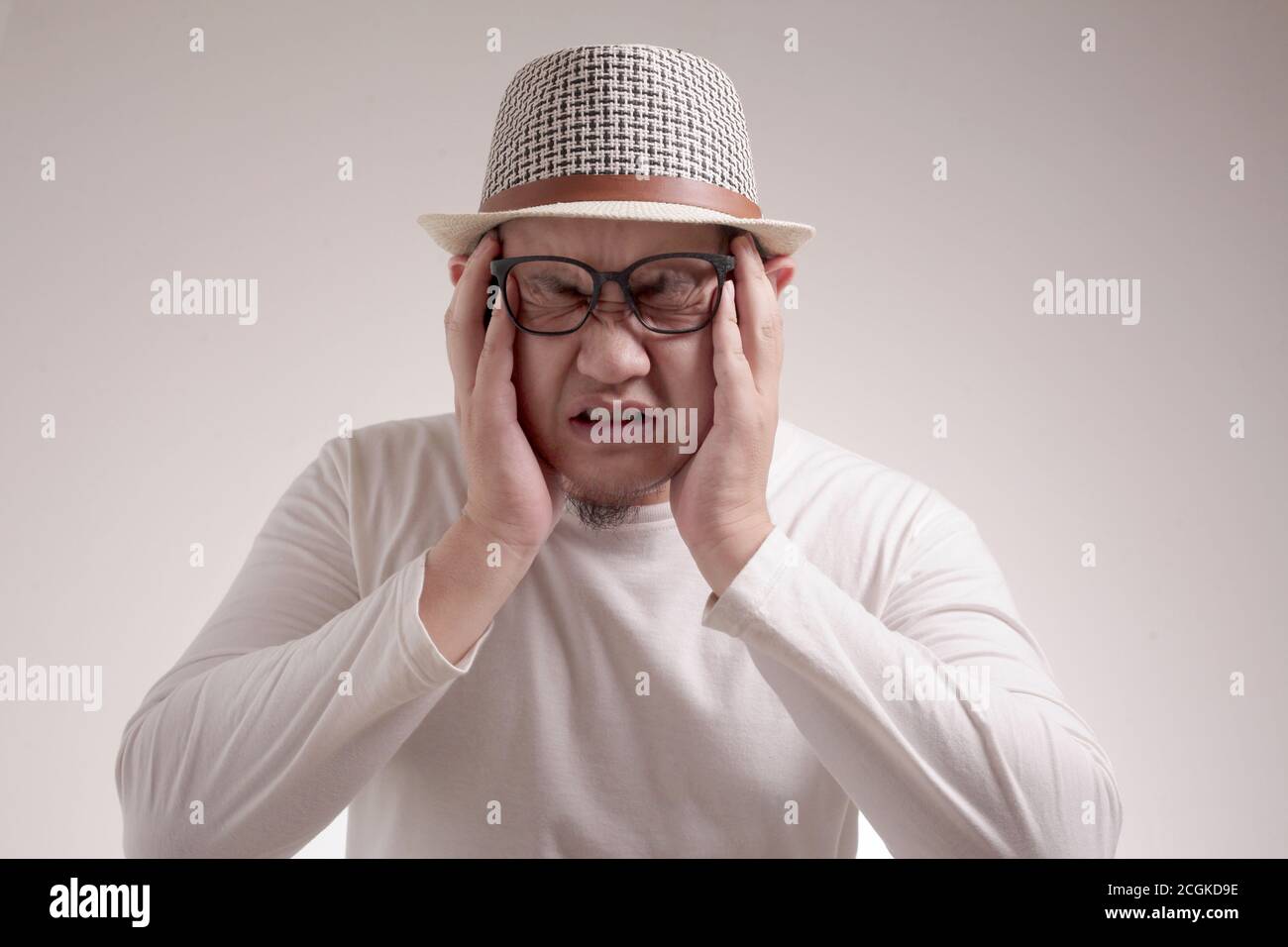 Photo image of funny Asian man crying close his eyes, sad depression ...