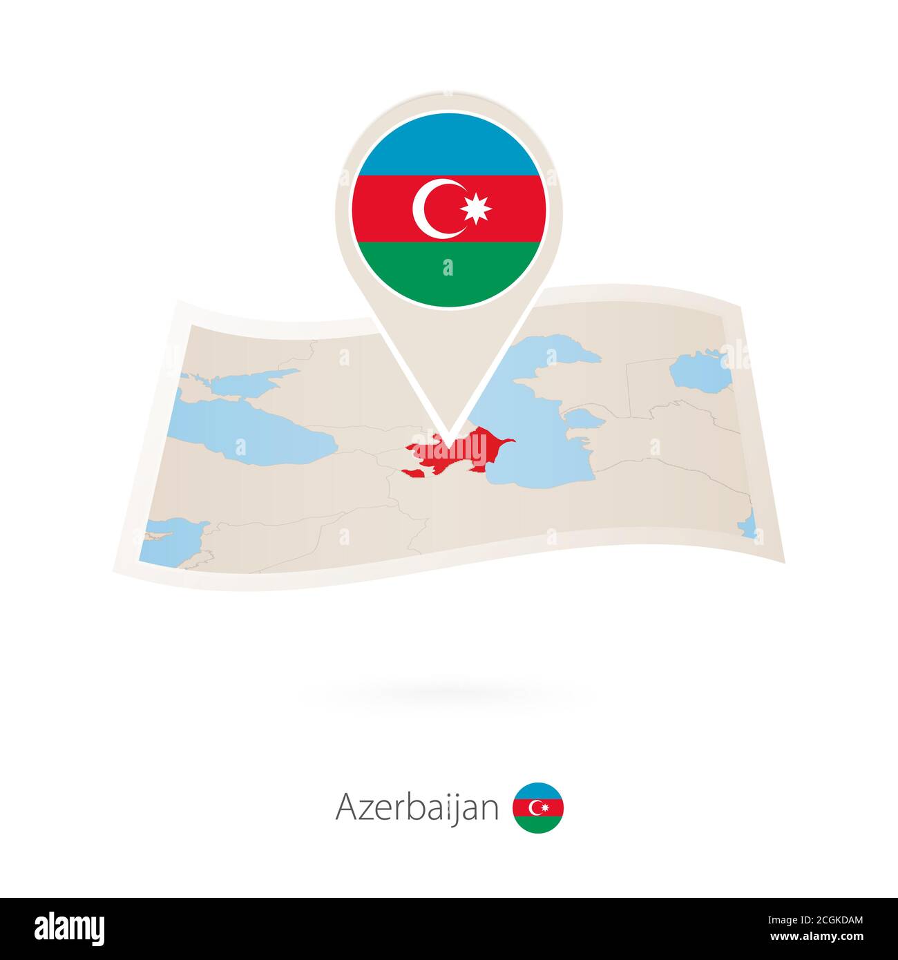 Folded paper map of Azerbaijan with flag pin of Azerbaijan. Vector ...