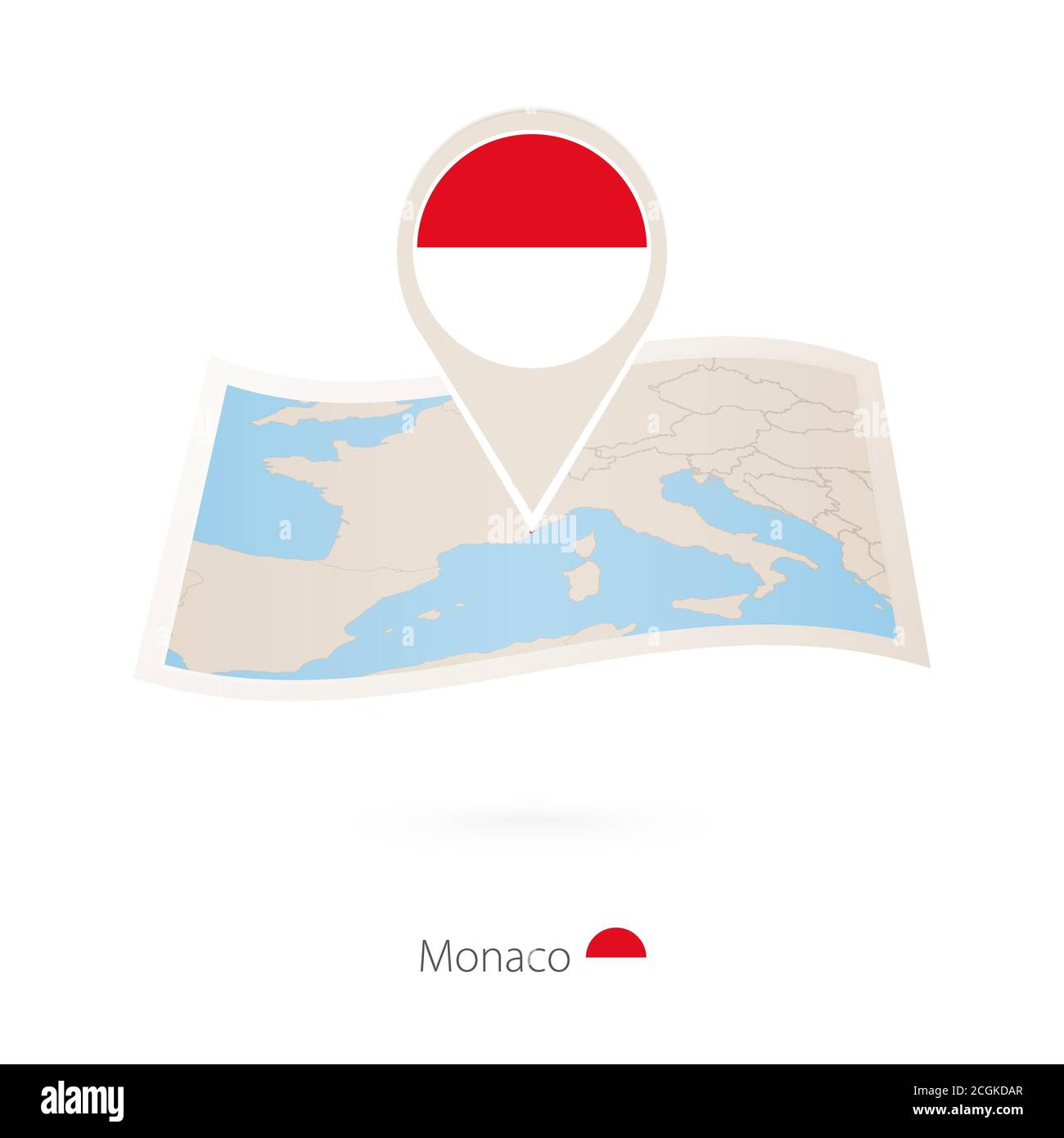 Folded paper map of Morocco with flag pin of Morocco. Vector ...