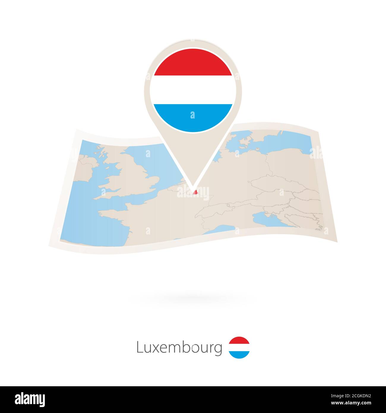 Folded paper map of Luxembourg with flag pin of Luxembourg. Vector ...