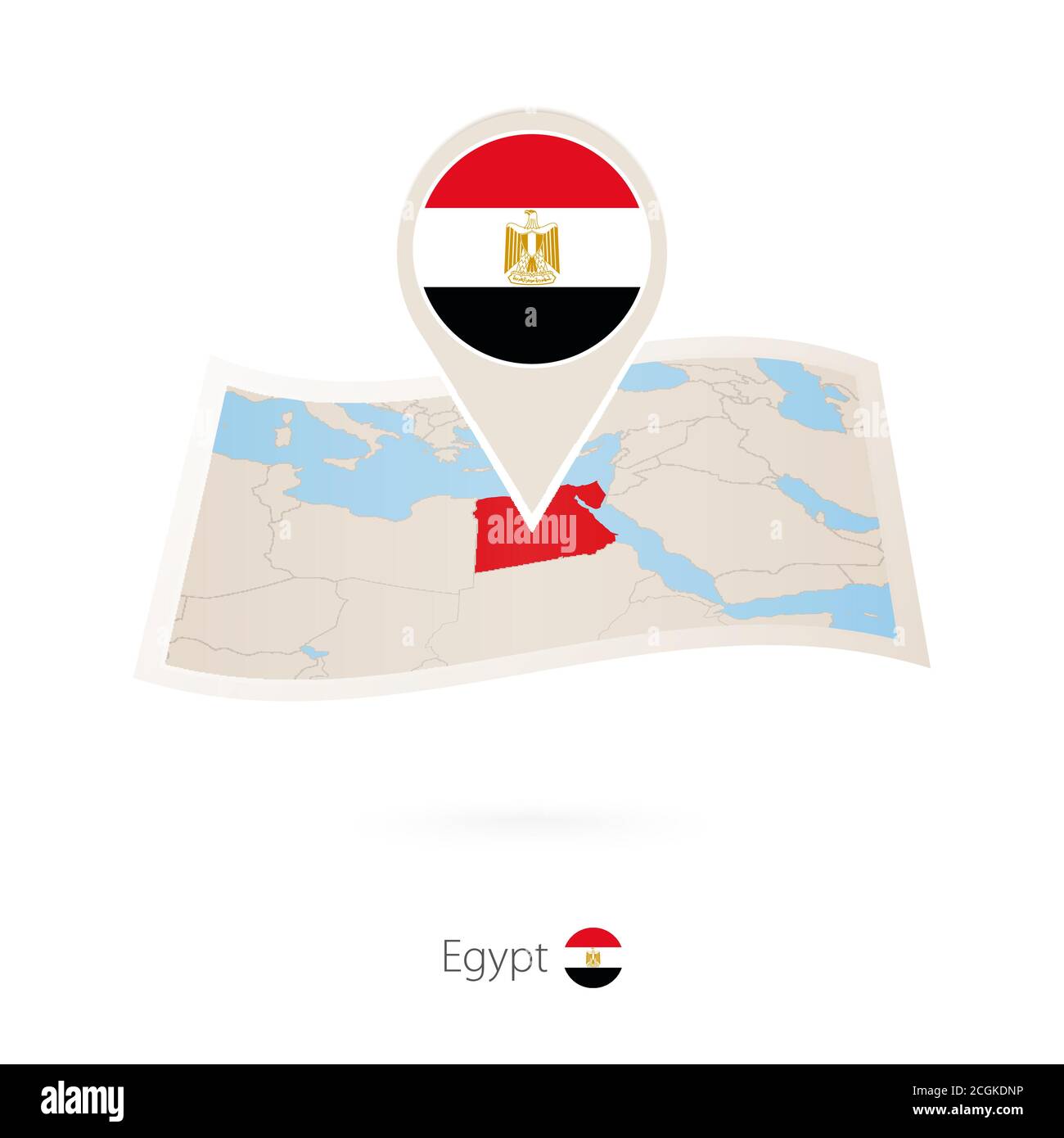 Folded paper map of Egypt with flag pin of Egypt. Vector Illustration ...