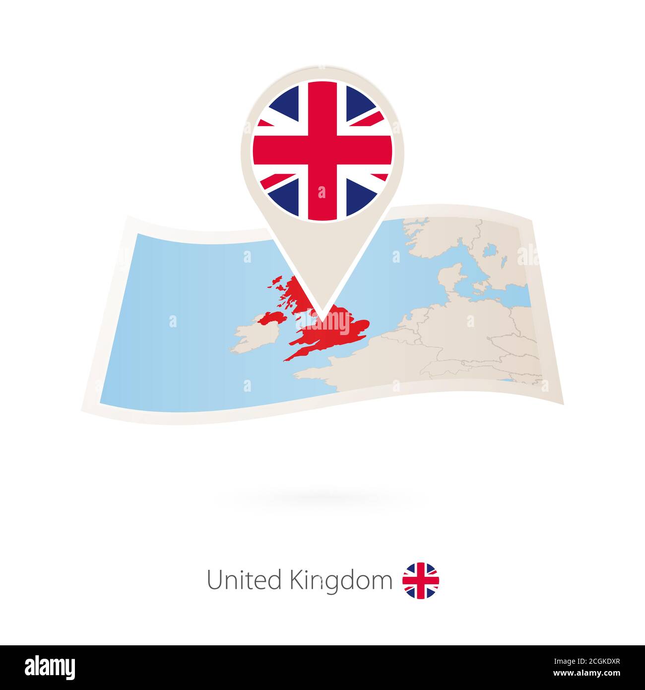 Folded paper map of United Kingdom with flag pin of UK. Vector ...