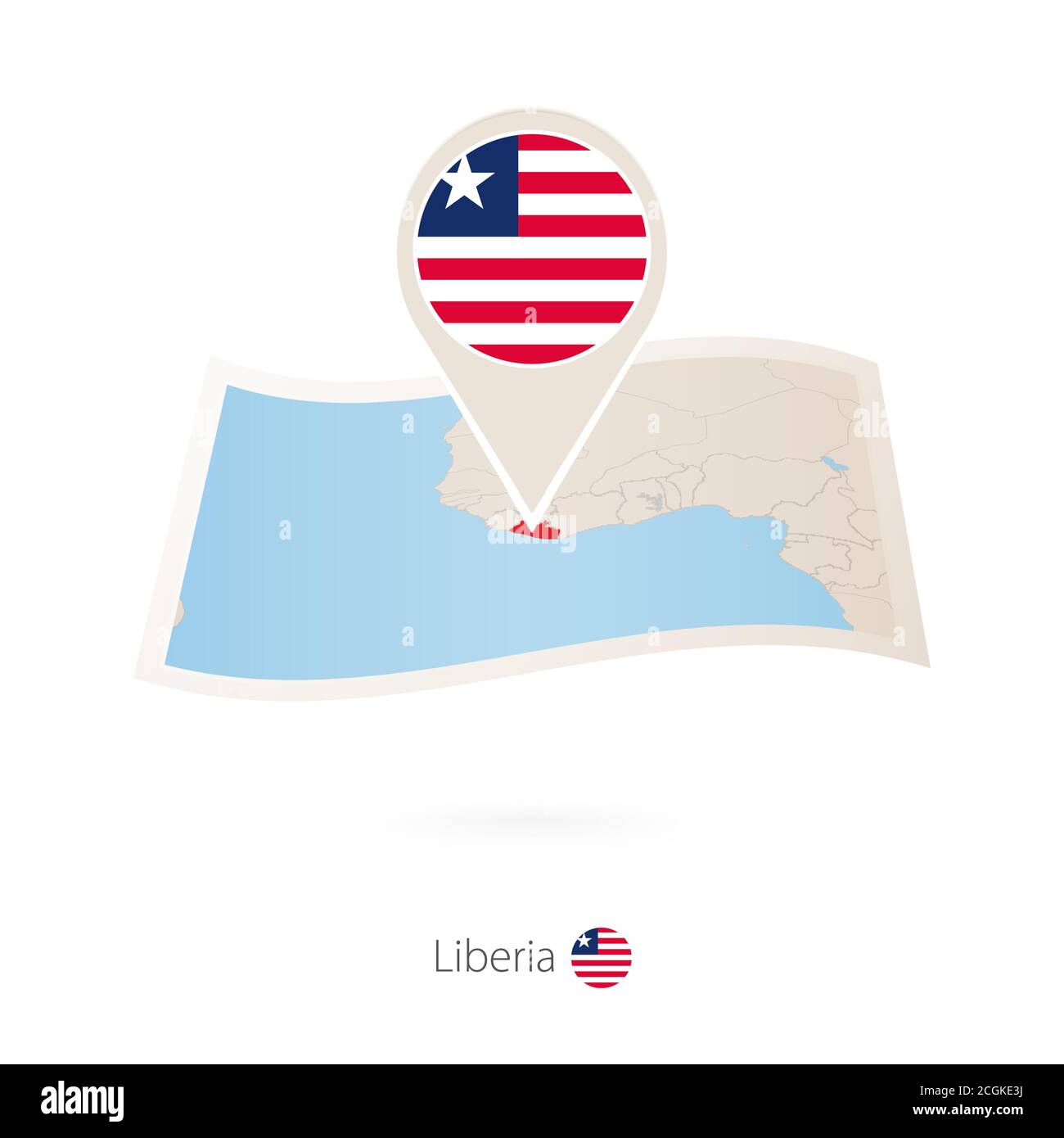 Folded paper map of Liberia with flag pin of Liberia. Vector ...