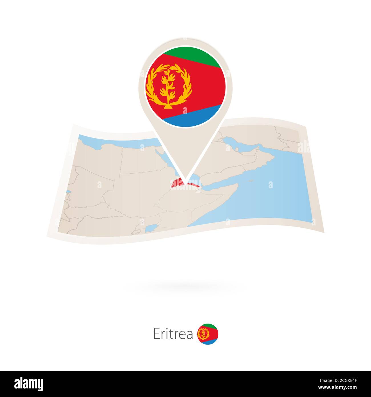 Folded paper map of Eritrea with flag pin of Eritrea. Vector Illustration Stock Vector Image ...