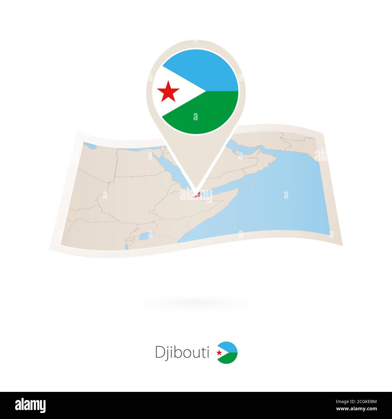 Folded Paper Map Of Djibouti With Flag Pin Of Djibouti Vector