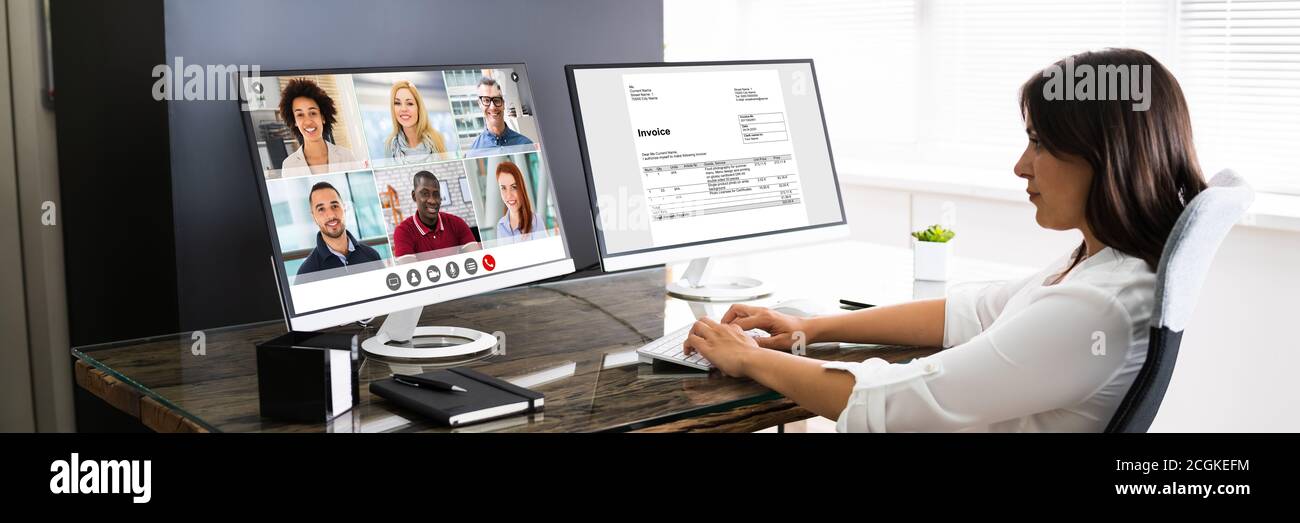 Video Conferencing Webinar Meeting. Watching Online On Multiple Screens ...