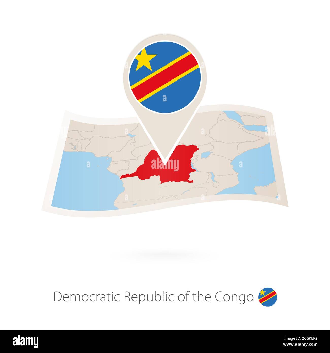 Folded Paper Map Of Dr Congo With Flag Pin Of Dr Congo Vector