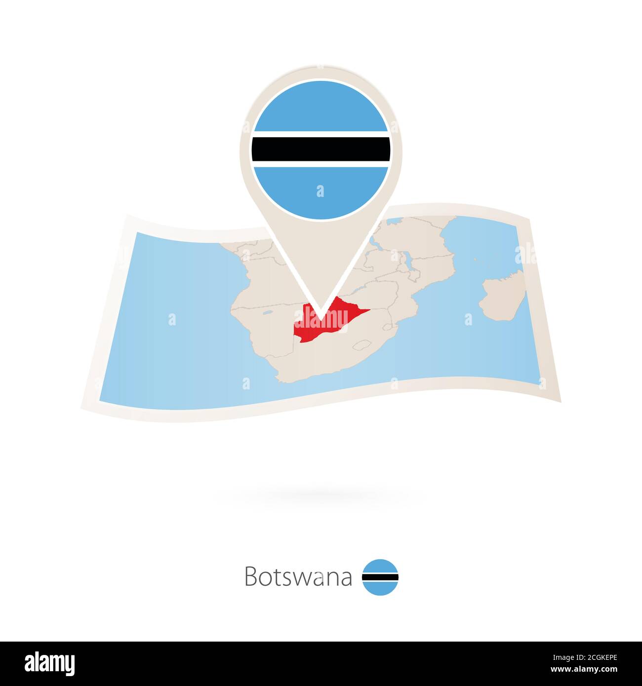 Folded paper map of Botswana with flag pin of Botswana. Vector Illustration Stock Vector Image ...